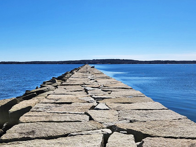 Who needs the yellow brick road when you've got this granite catwalk? It's like nature's own balance beam, with a salty twist.
