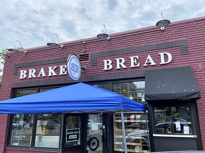 Brake Bread's punny signage: Where carbs and cycling collide! This bakery proves that the best things in life are pedal-powered and butter-filled.