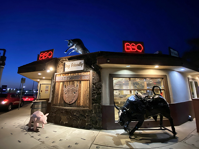 Bull's Smoking BBQ: Where even the roof statue is saying, "Holy cow, that smells good!"