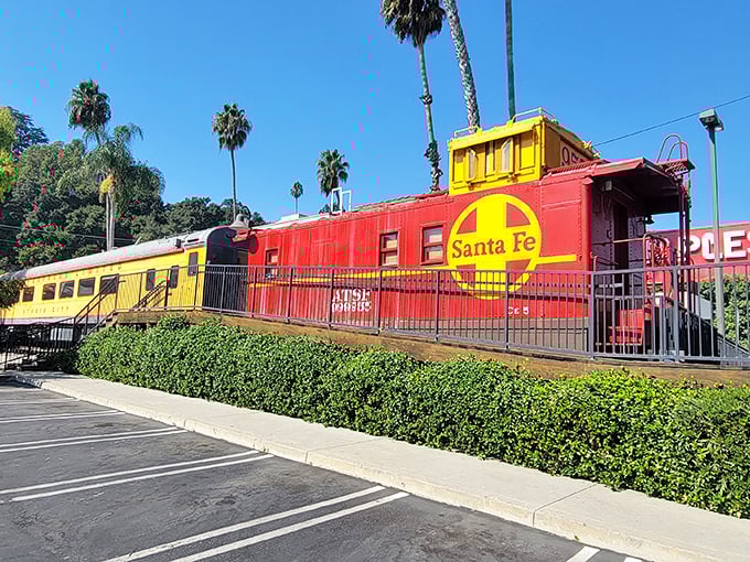 All aboard the flavor express! Carney's converted train car serves up classic American fare with a side of Hollywood glamour.