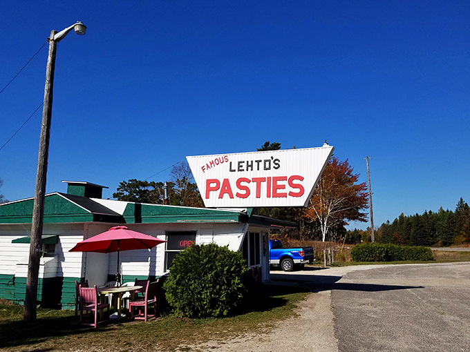 Lehto's Pasties: When your sign is bigger than your building, you know you're doing something right. It's the Dolly Parton of pasty shops!