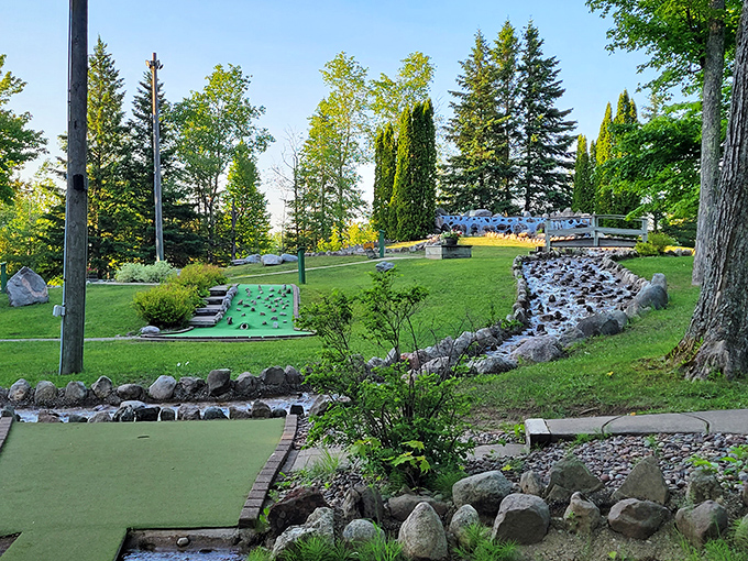 Waterfall ahead! At Miners Falls Mini Golf, your biggest challenge might be keeping your eyes on the ball.
