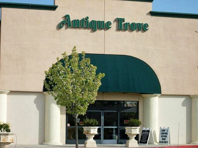 Clean lines, potted plants, and treasures galore. It's like your grandma's attic got a makeover from HGTV!