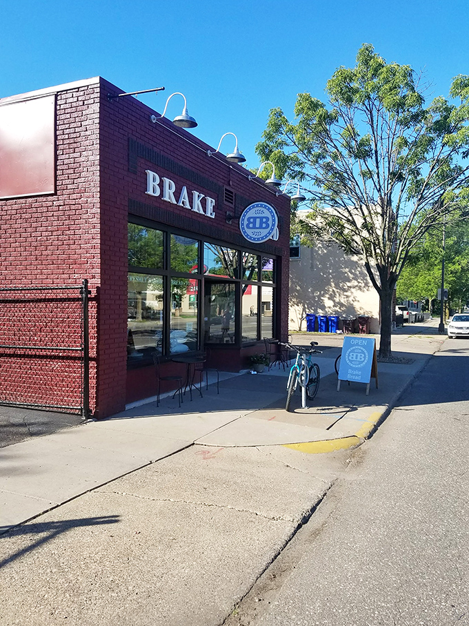 Brake Bread's inviting storefront: Red brick, blue skies, and the promise of crusty loaves. It's bread heaven on wheels!