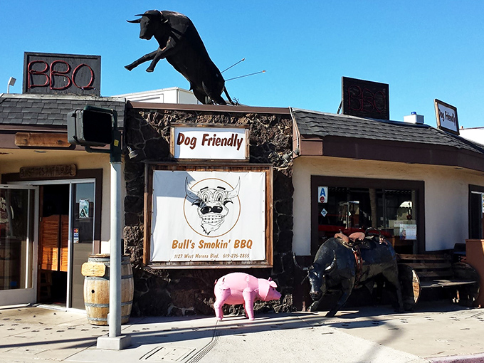Night falls, neon glows, and Bull's BBQ becomes San Diego's beacon of beefy brilliance. Follow the smoky bat signal!