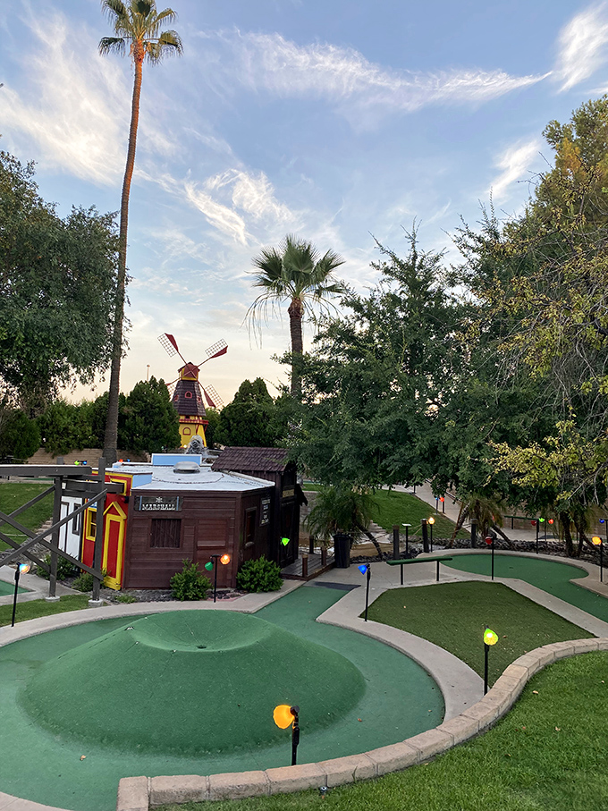 Palm trees and putting greens &ndash; a match made in Arizona heaven. Just don't mistake that mini windmill for a giant fan!