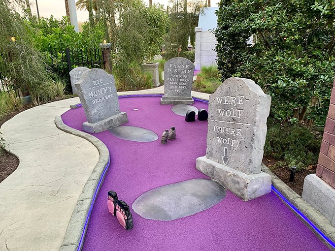From alien invasions to ghostly encounters, this course is scarier than your golf score. Hollywood Drive-In Golf: where every hole is a blockbuster.