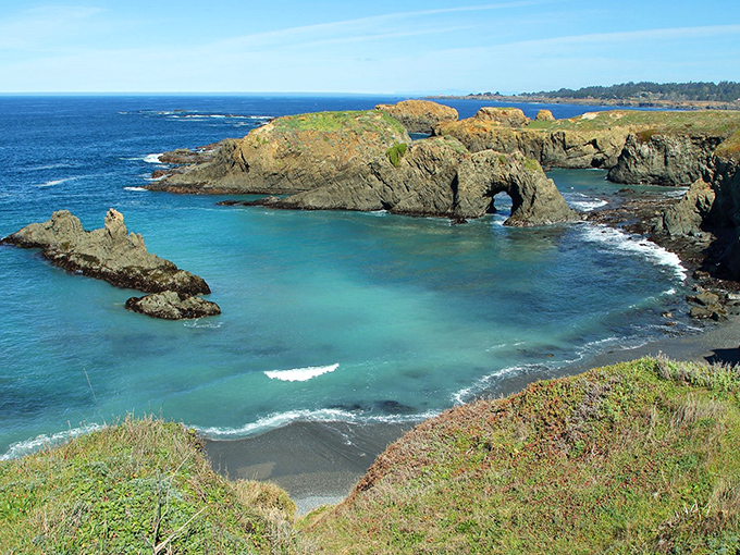 Nature's own sculpture garden: Mendocino's coastline. Dramatic rock formations and crashing waves offer a front-row seat to Mother Nature's artistry.