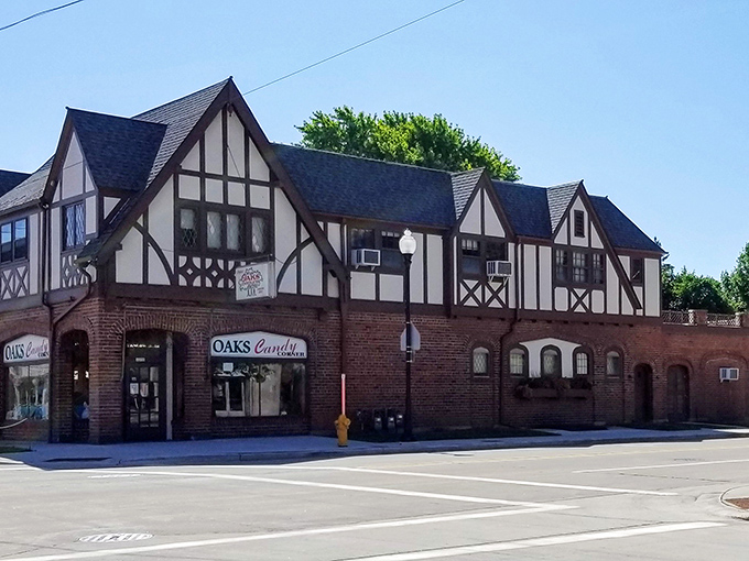 Half-timbered heaven! Oaks Candy Corner looks like it popped out of a Brothers Grimm story, but the treats inside are far from grim.