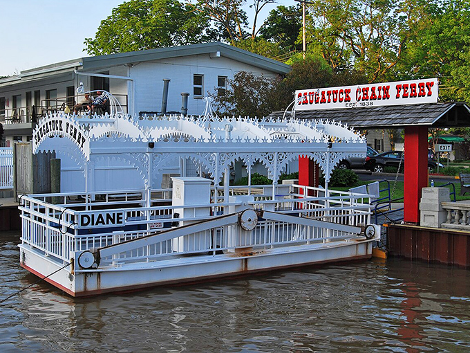 All aboard Saugatuck's chain ferry! It's probably the shortest nautical adventure you'll ever have, but charm levels are off the charts.