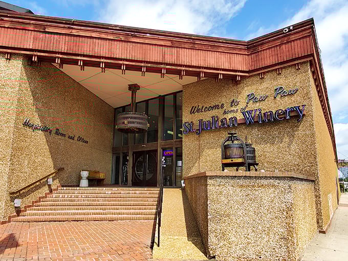 Welcome to St. Julian, where history meets happy hour! Fountain out front, fermented delights inside – what more could you ask for?