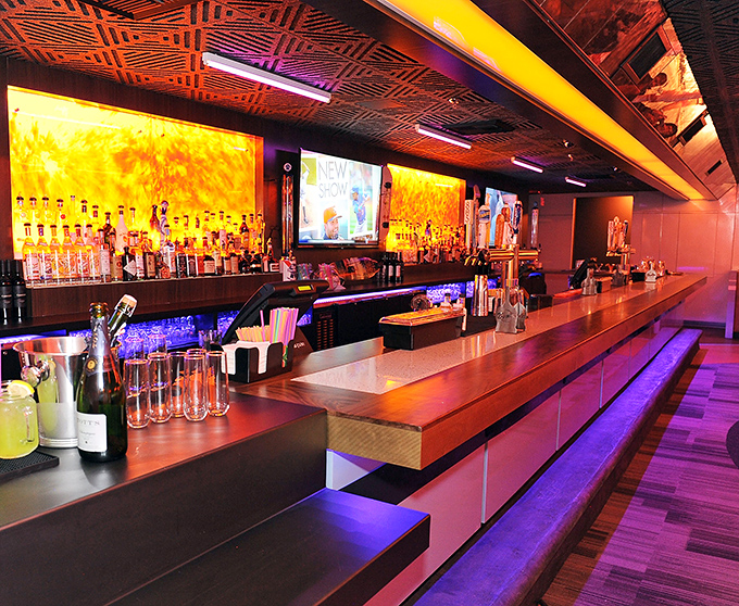 Shaken, stirred, or bowled over? This sleek bar area serves up liquid courage to help you face those pesky 7-10 splits.