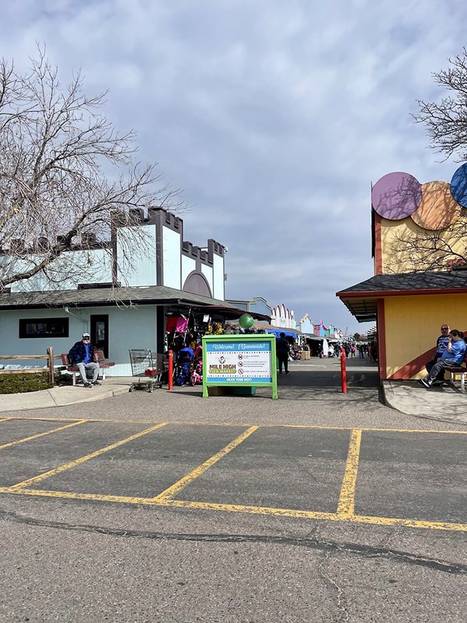 Bird's eye view of bargain paradise! From up here, the flea market looks like a Monopoly board come to life. Just don't expect to pass 'Go' and collect $200.