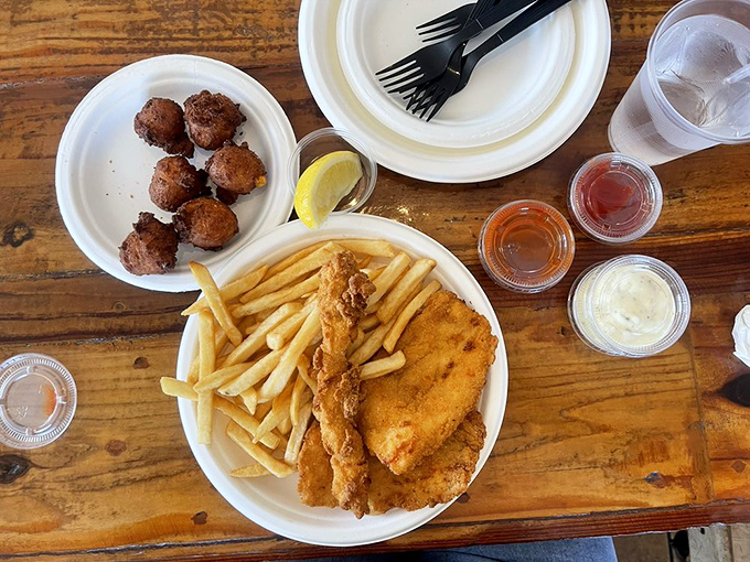 Golden-fried perfection on a plate. These fish and chips are so crispy, you'll hear the crunch in New England!