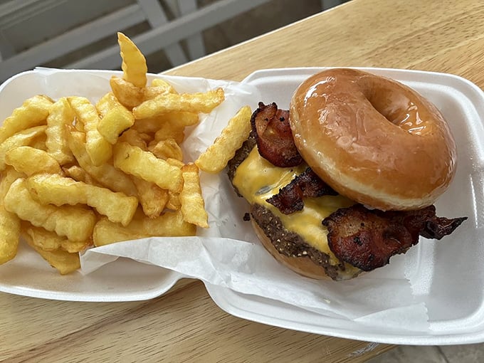 Holy moly, donut burger! It's like breakfast and lunch had a delicious love child. Your arteries might protest, but your taste buds will rejoice.