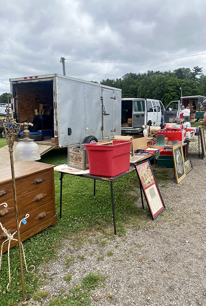 From grandma's attic to your living room! This eclectic mix of furniture and knick-knacks is begging for a second chance at domestic stardom.