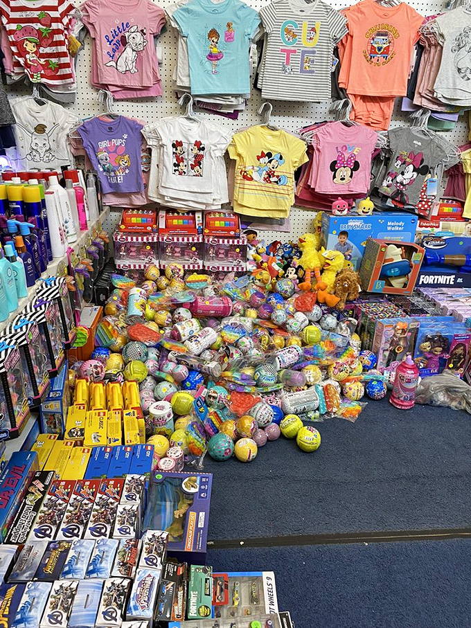 Kiddie corner or nostalgia nook? Disney tees mingle with Fortnite merch, proving some things never go out of style &ndash; just ask your inner child.