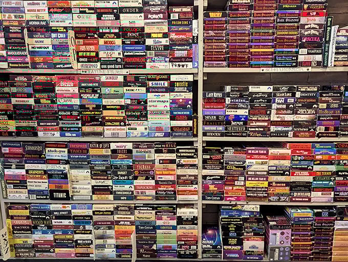 VHS heaven or retro nightmare? This wall of tapes is a nostalgic trip down memory lane. Just don't expect to find "Citizen Kane" next to "Sharknado."