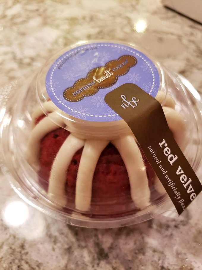 Red velvet royalty! This mini bundt is dressed to impress, its cream cheese frosting crown fit for a dessert queen.