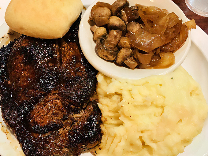 Behold, the star of the show! This steak dinner isn't just a meal; it's a carnivorous work of art.