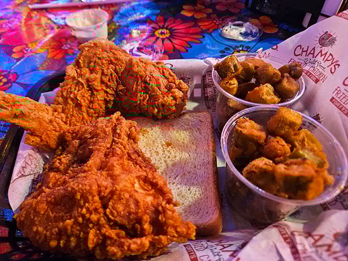 Golden-brown perfection on a plate! This two-piece fried chicken is crunchier than your dad's favorite vinyl record and juicier than the latest Hollywood gossip.