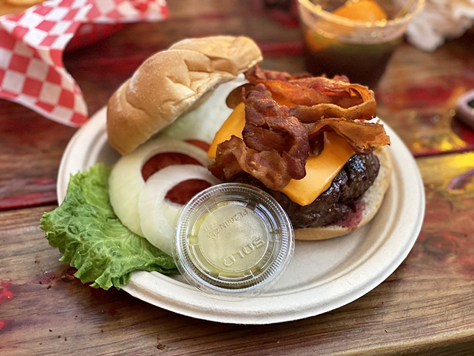 Behold, the burger that launched a thousand food pilgrimages! This beefy behemoth is ready for its close-up &ndash; and your taste buds.