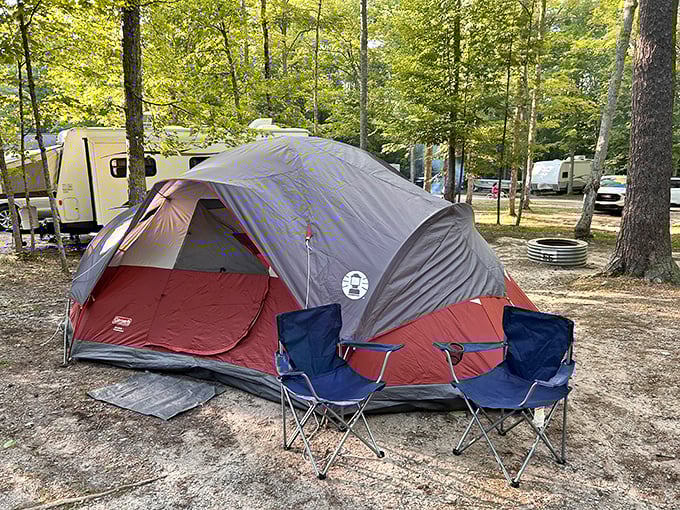 Home sweet temporary home! This cozy campsite is where memories are made and s'mores become a food group.