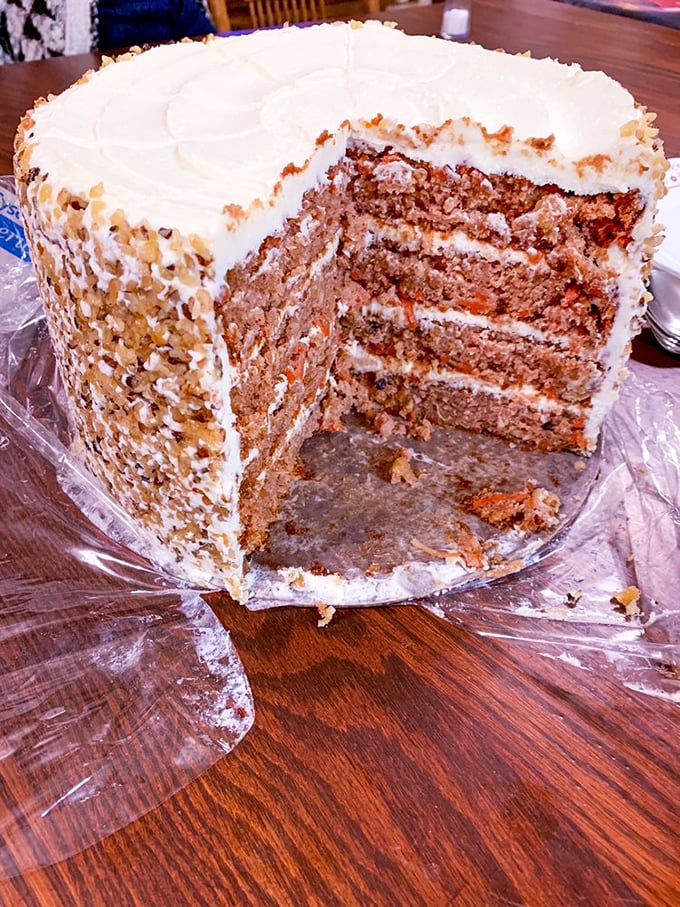 Holy streusel, Batman! This towering carrot cake is a sweet skyscraper of deliciousness. Bring your appetite and maybe a few friends.