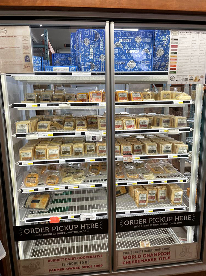 Behold the wall of wonders! This cheese selection is so vast, you might need a map to navigate it. Cheese lovers, prepare to meet your match.
