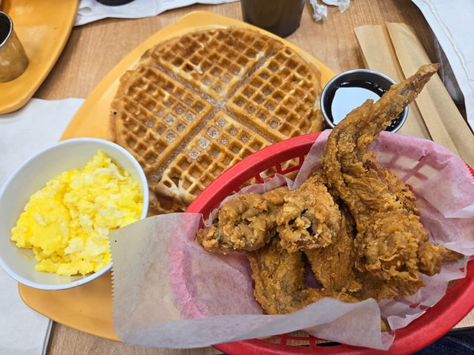 The ultimate Southern power couple: crispy fried chicken and fluffy waffles. It's like breakfast and dinner had a delicious love child!