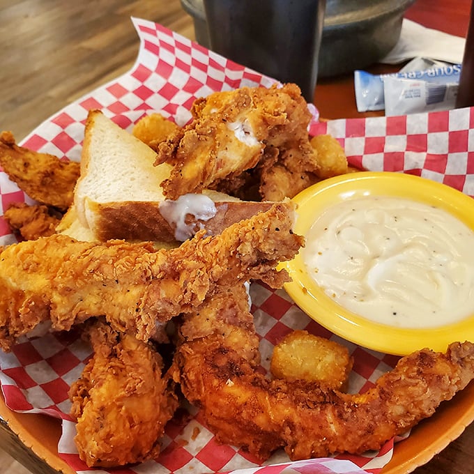 Golden-brown perfection! These chicken tenders are crunchier than your granddad's knees and more satisfying than finding the TV remote in record time.
