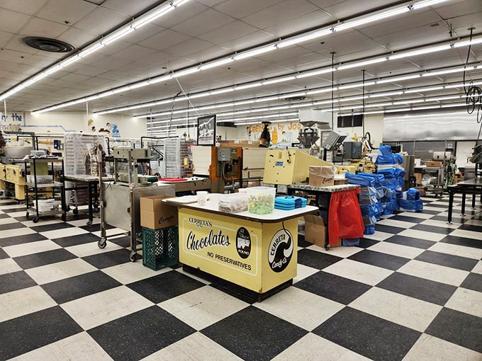 Willy Wonka, eat your heart out! This chocolate factory floor is where the magic happens, minus the Oompa Loompas (we think).