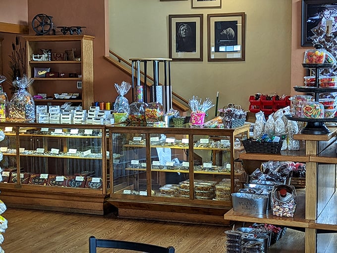 Shelf after shelf of chocolatey goodness. It's like a library, but instead of books, you get to devour the delicious stories.