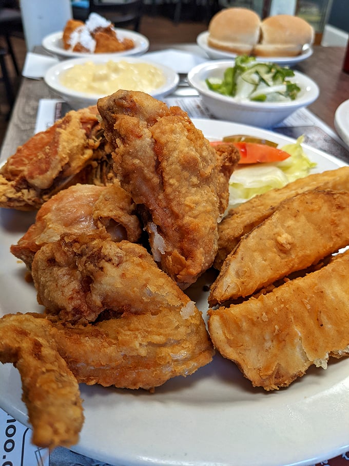 Golden-brown perfection! This fried chicken is so crispy, it could star in its own ASMR video.
