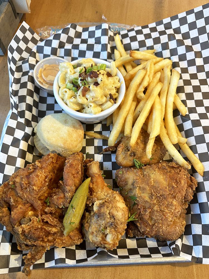 Behold, the holy grail of comfort food! This plate is more loaded than a politician's expense account.