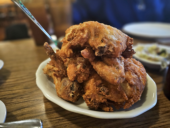 Golden-brown perfection! This fried chicken looks so crispy, it could star in its own ASMR video.