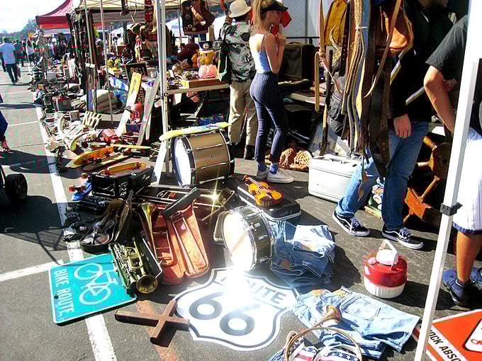 From saxophones to street signs, this booth's got it all. Who knew Route 66 led straight to musical nirvana?