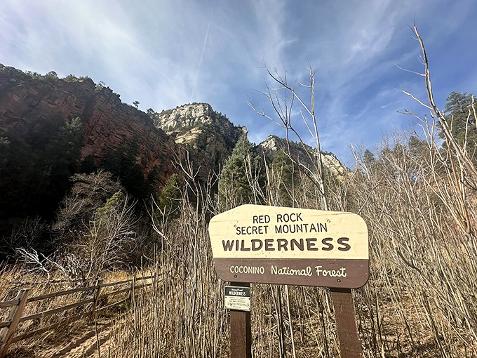 Wilderness so secret, even the sign is trying to blend in! But trust me, the scenery ahead is anything but shy.