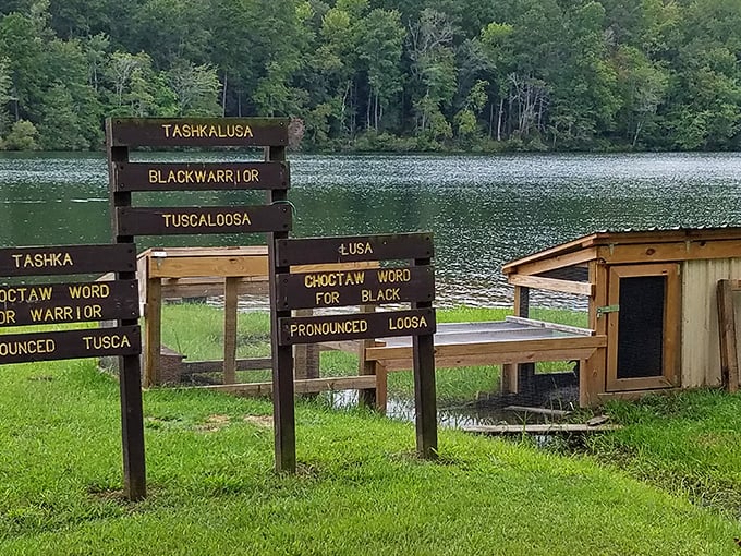A linguistic treasure hunt! These signs are like a Rosetta Stone for outdoor enthusiasts, decoding the mysteries of Alabama's natural wonders.