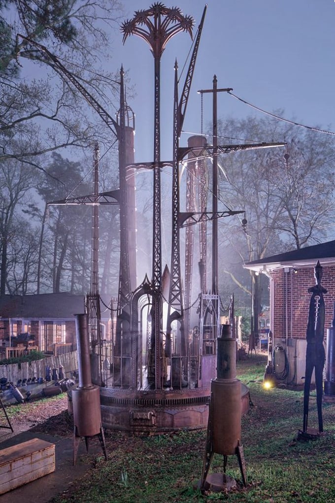Smile for the camera! This visitor's tie-dye tee adds a splash of color to the industrial wonderland.