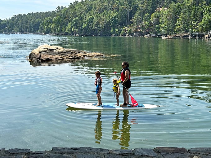 All aboard the S.S. Serenity! These paddleboarders are living their best "Gilligan's Island" life, minus the coconut radios.