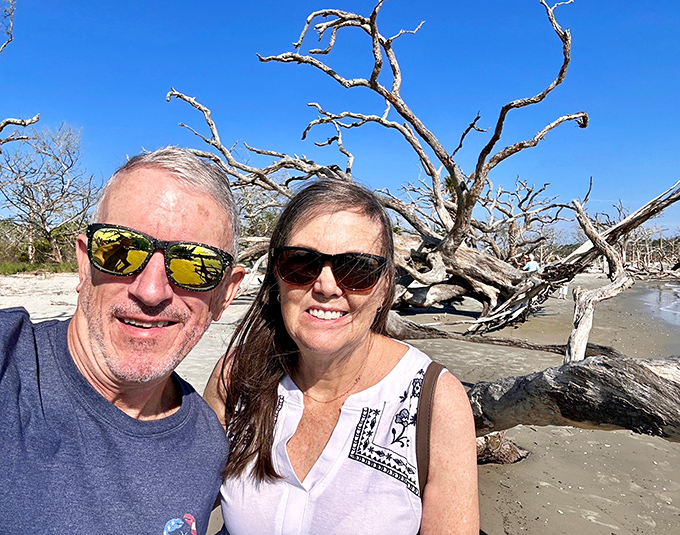 Looks like these beachgoers found the perfect spot for a Tim Burton-inspired picnic. Just watch out for singing skeletons!