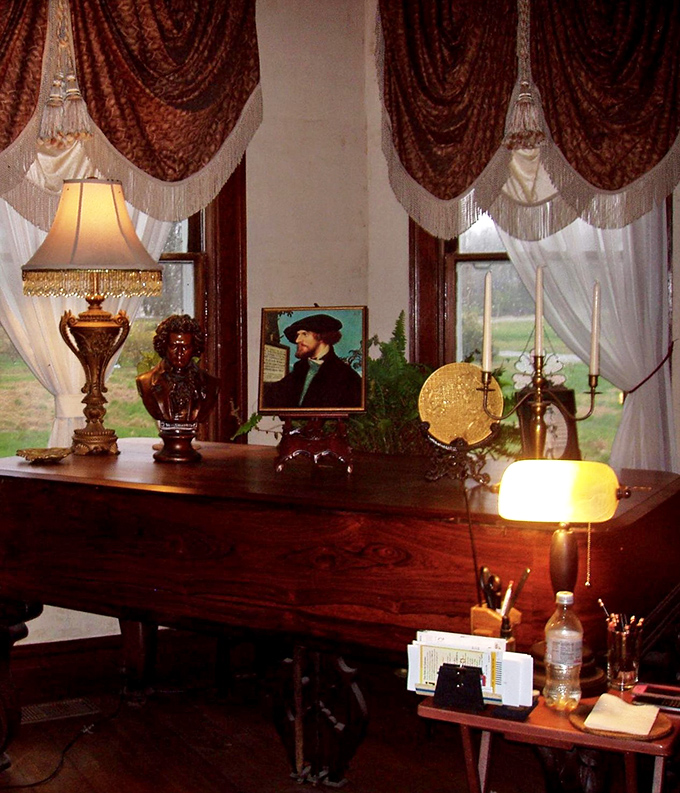 Antiques and ambiance galore! This cozy nook feels like you've wandered into Downton Abbey's cozier, Midwestern cousin.