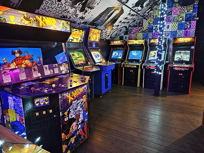 Pixels and joysticks and buttons, oh my! This corner of gaming paradise would make even the most jaded adult feel like a wide-eyed kid again.