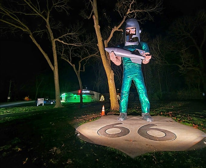 By night, he transforms into Wilmington's very own Bat-Signal. If you see him glowing, it means there's a urgent need for milkshakes and fries somewhere in town.