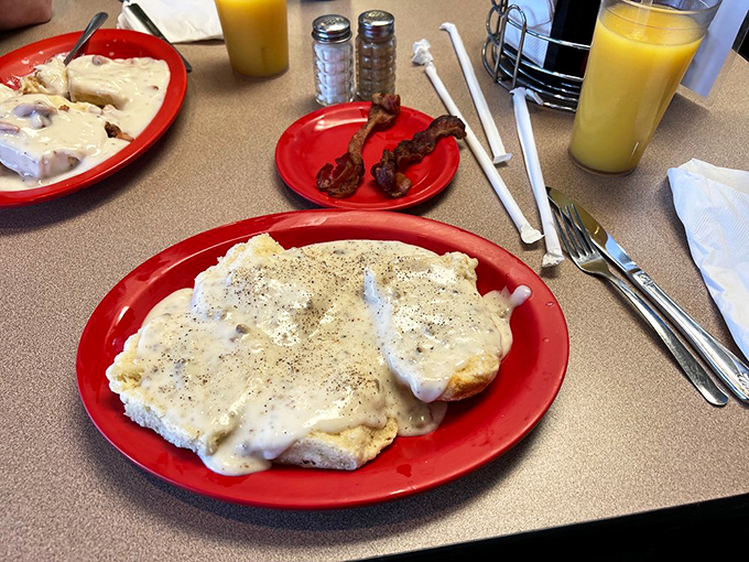 Biscuits and gravy: the breakfast of champions! This plate is so comforting, it's like a warm hug for your stomach.