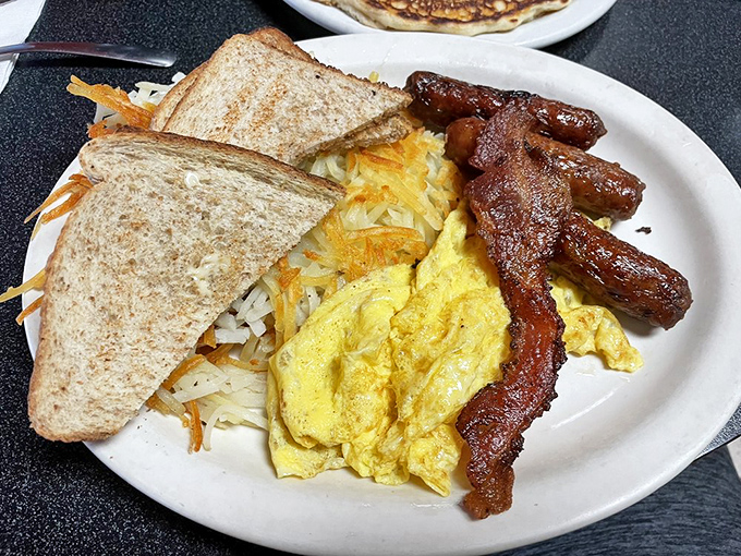 Breakfast of champions? More like breakfast of food-loving superheroes! This plate's got enough fuel to power you through a marathon... or a Netflix binge.