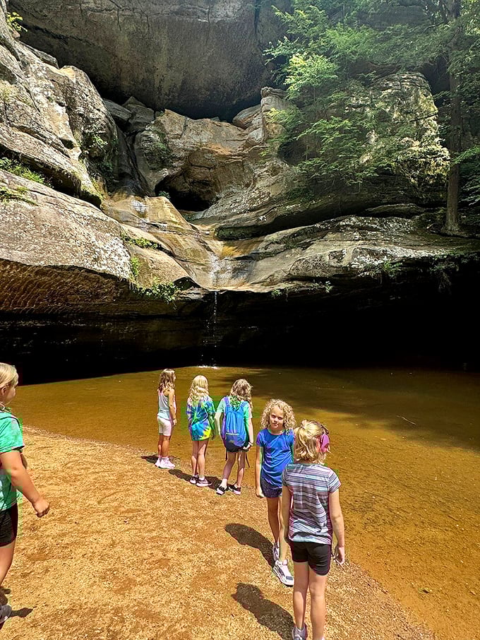 Kids' day out or impromptu geology lesson? At Cedar Falls, it's both! These young adventurers are getting their feet wet in nature's classroom.