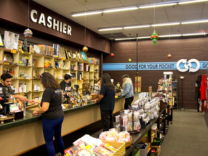 "Good for your pocket" indeed! At Bookmans' cashier counter, your wallet breathes a sigh of relief as you check out with armfuls of treasures.