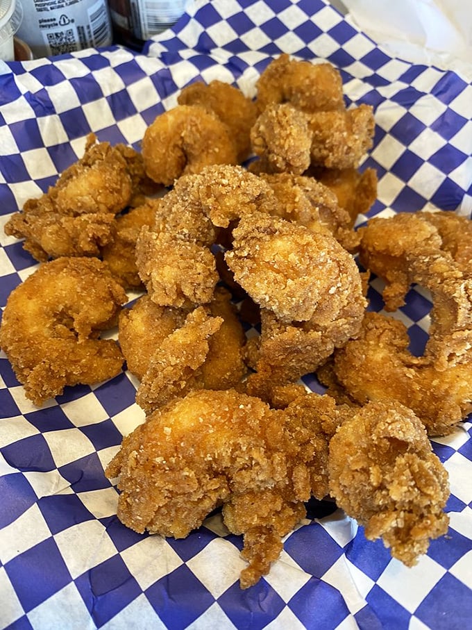 Golden nuggets of the sea! These crispy fried shrimp are so good, you'll want to start a support group for landlocked seafood lovers.